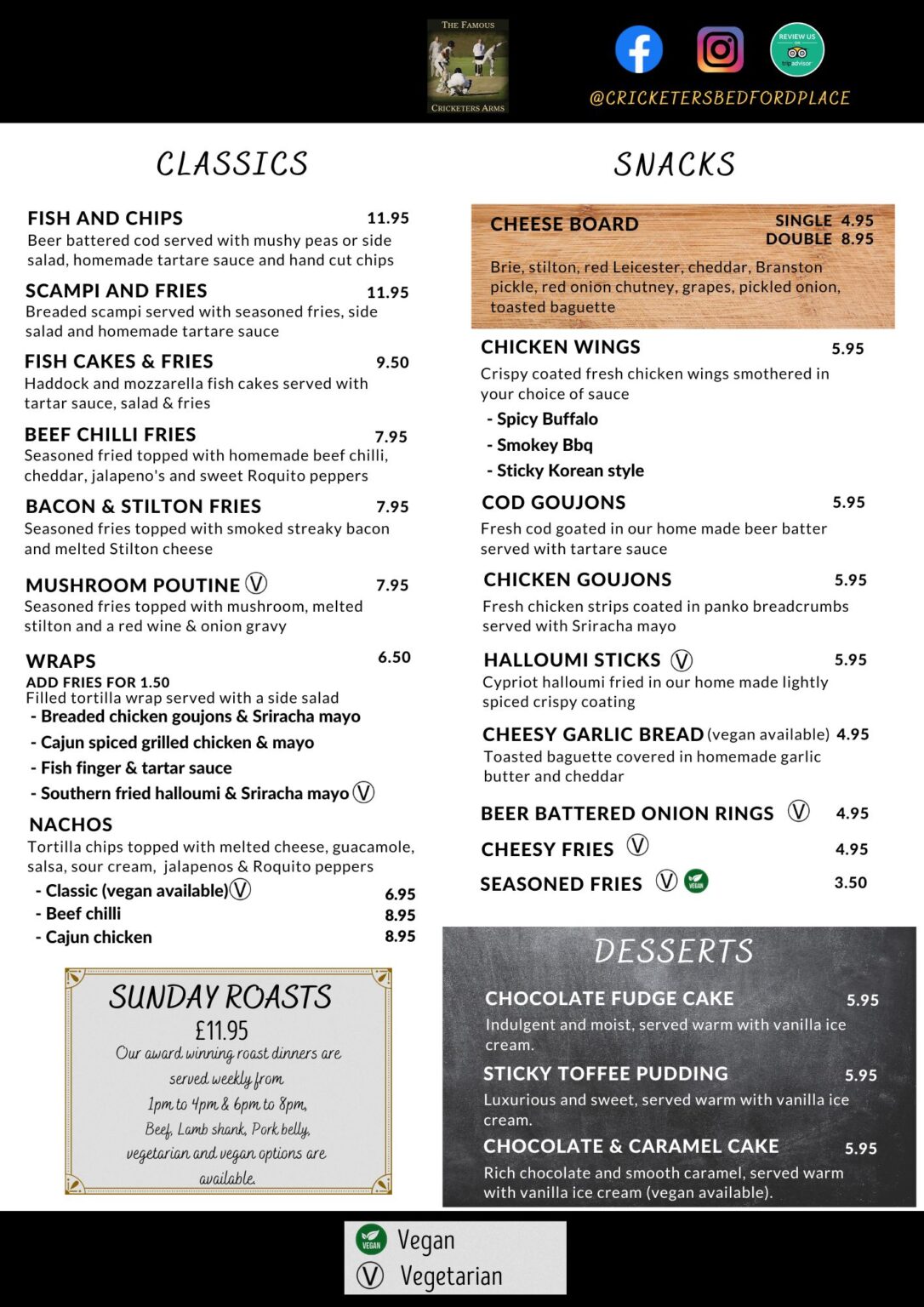 Menu – The Cricketers Arms Public House